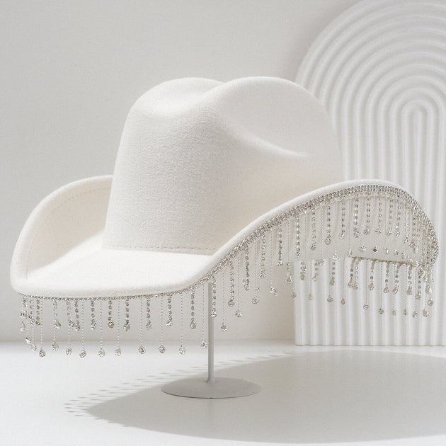 Luxury Cowboy Hat with Dangling Chain Diamante Stones – Zacharia ...